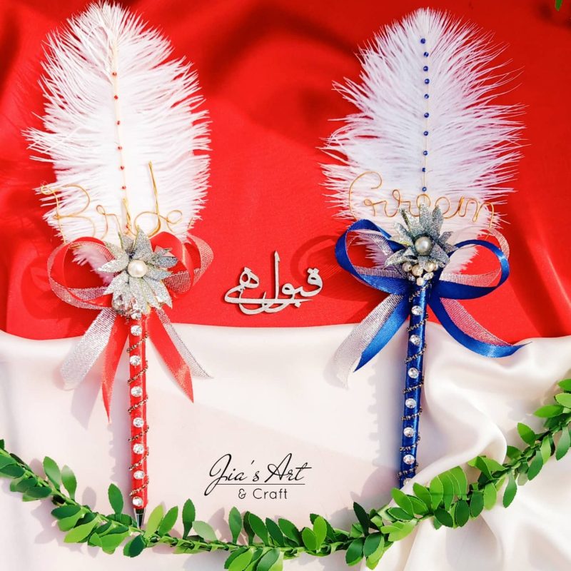 Red & Blue Nikkah Pens Pair Named As Bride Groom – Jia's Art