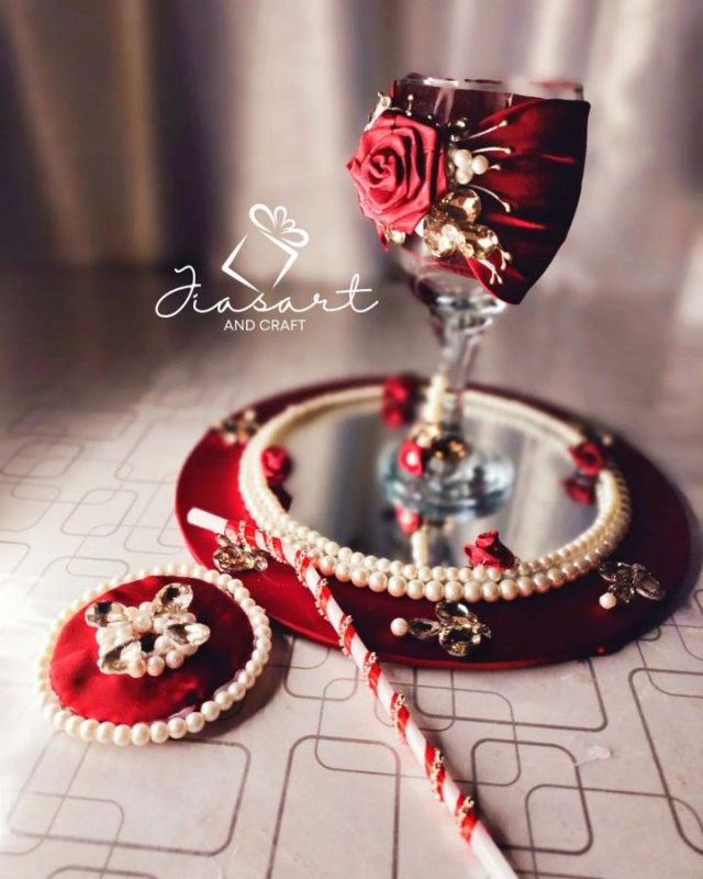 Doodh Pilai Glass & tray In deep Maroon Color – Jia's Art